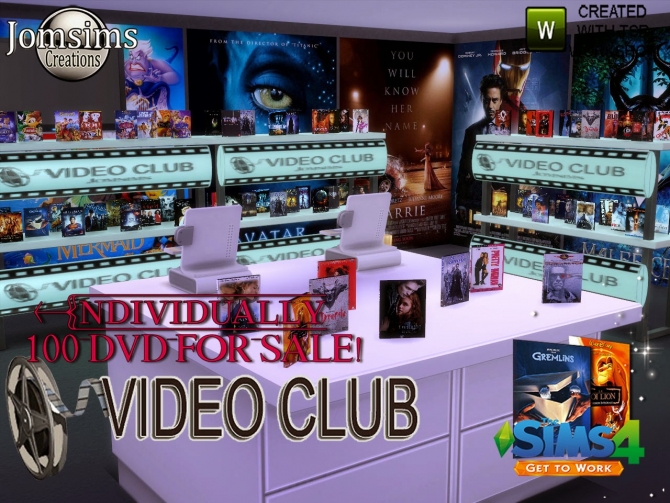 Video club, 100 DVDs, shelf, sign and posters at Jomsims Creations ...