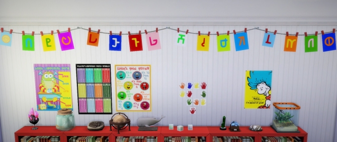 School CC: Simlish Alphabet Flags at Budgie2budgie » Sims 4 Updates