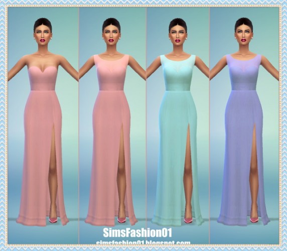 Long Dresses (Slit Dress) All colors at Sims Fashion01 » Sims 4 Updates