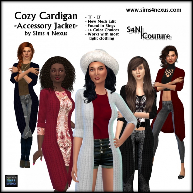 Cozy Cardigan Accessory Jacket at Sims 4 Nexus » Sims 4 Updates