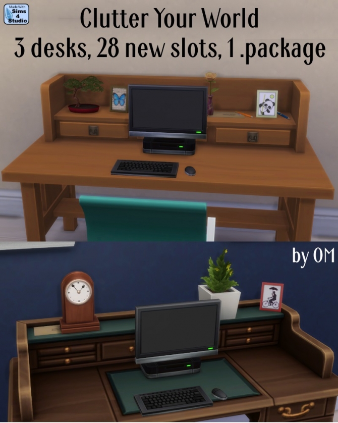 Clutter Your World 3 base game desks with slots by OM at Sims 4 Studio ...