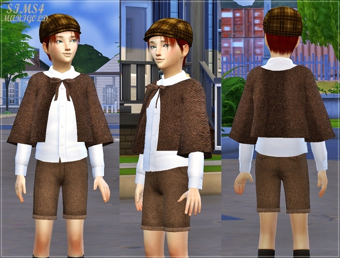 Boy woolen shorts & cape coat at Marigold » Sims 4 Updates