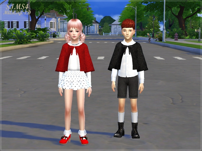 Boy woolen shorts & cape coat at Marigold » Sims 4 Updates
