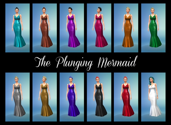 The Plunging Mermaid Dress by Simmiller at Mod The Sims » Sims 4 Updates