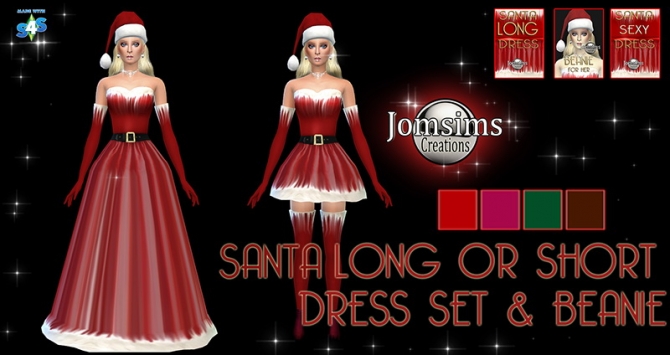 Long and short Santa dress + beannie at Jomsims Creations » Sims 4 Updates