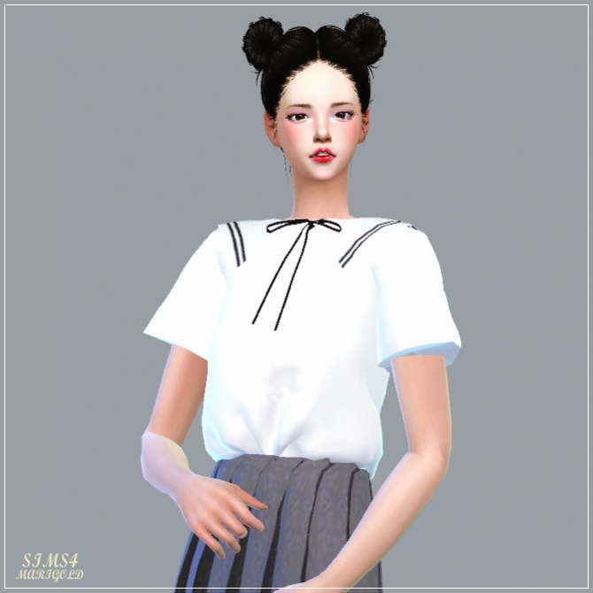 Sailor Collar Ribbon Blouse at Marigold » Sims 4 Updates