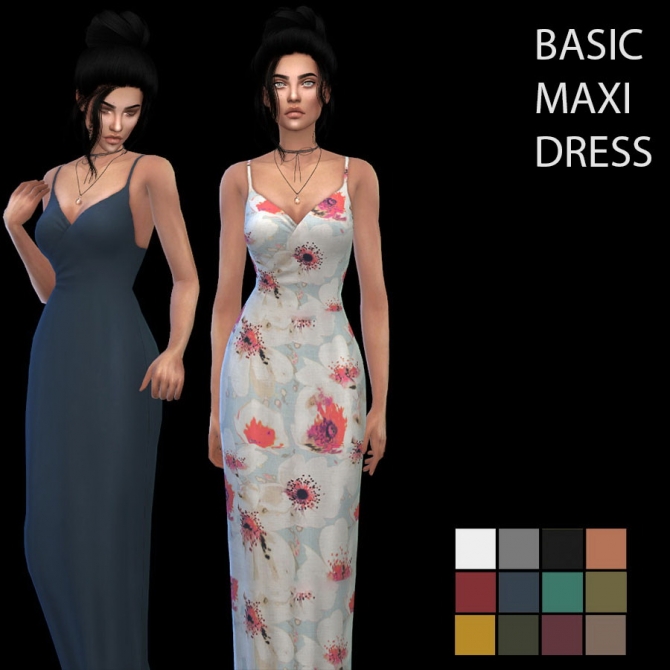 Basic Maxi Dress at Leo Sims » Sims 4 Updates