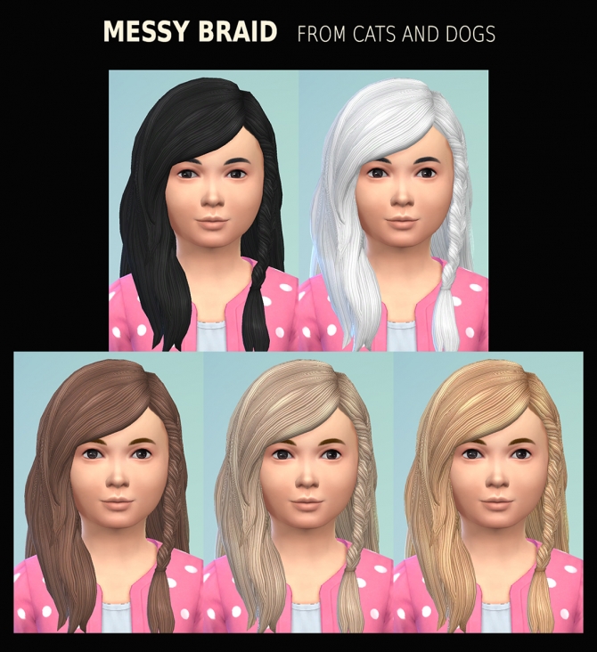 Female Child Hair Messy Braid 21 Recolours by Simmiller at Mod The Sims ...