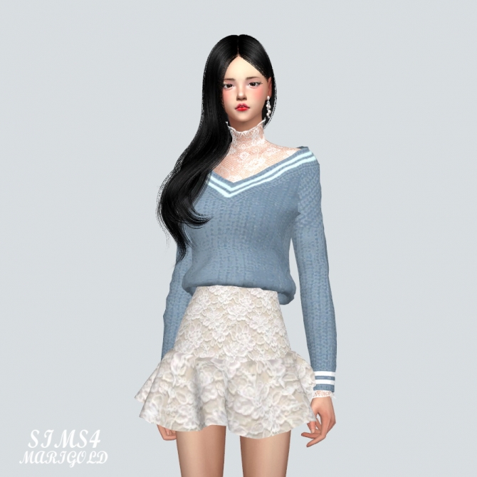V-Line Knit Off-Shoulder Top at Marigold » Sims 4 Updates