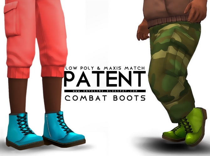 Patent Combat Boots (Low Poly Version) at Onyx Sims » Sims 4 Updates