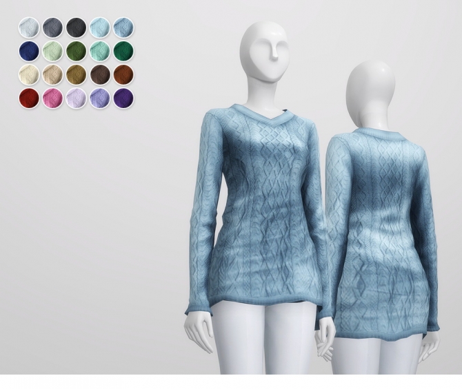 Long line V-neck Sweater V2 / Cable Knit at Rusty Nail » Sims 4 Updates