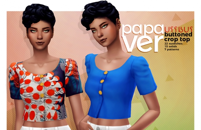 PAPAVER buttoned crop top at Viiavi » Sims 4 Updates