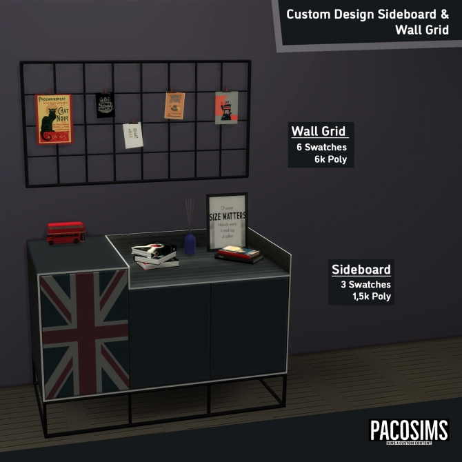 Custom design sideboard and wall grid (P) at Paco Sims » Sims 4 Updates
