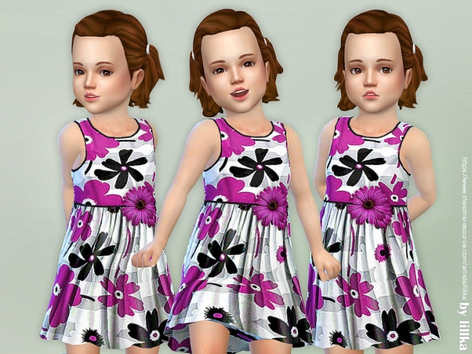 Black Purple Flower Dress by lillka at TSR » Sims 4 Updates