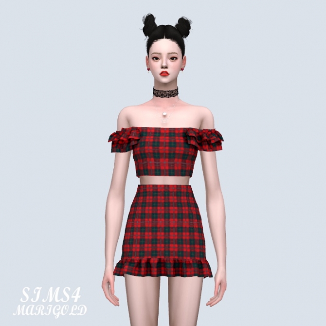 Off-Shoulder Frill Frill 2 Pieces (P) at Marigold » Sims 4 Updates