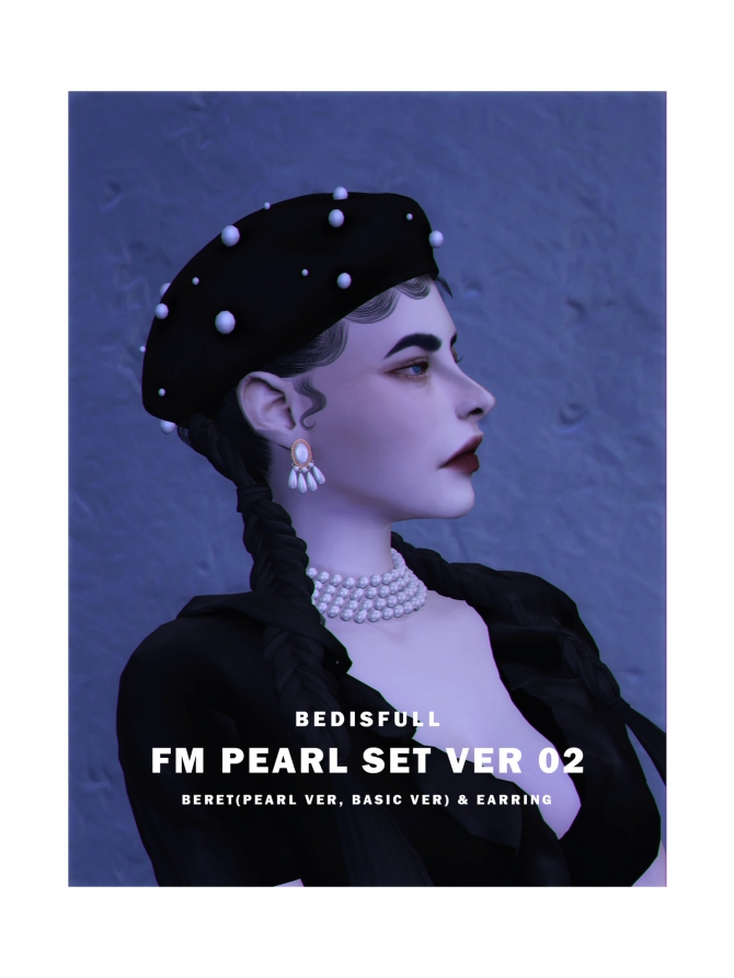 FM PEARL SET 02 BERET & EARRINGS at Bedisfull – iridescent » Sims 4 Updates
