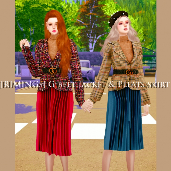 Belt jacket & pleated skirt at RIMINGs » Sims 4 Updates