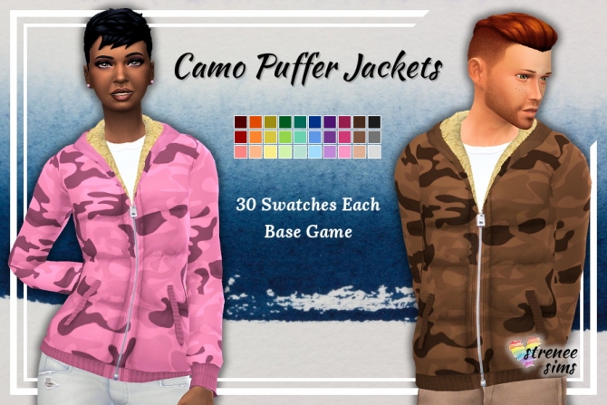 Camo Puffer Jackets for the Family at Strenee Sims » Sims 4 Updates