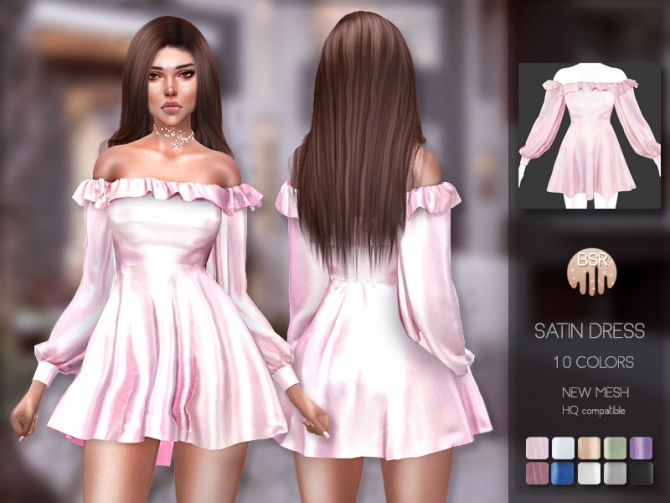 Satin Dress BD203 by busra-tr at TSR » Sims 4 Updates