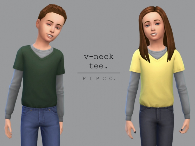 V-neck tee with sweater by Pipco at TSR » Sims 4 Updates