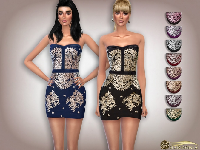 Lace Embroidery Cocktail Dress by Harmonia at TSR » Sims 4 Updates