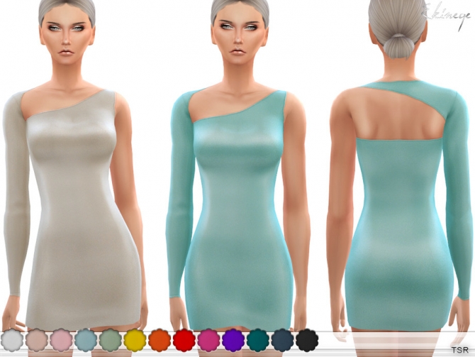 Asymmetrical Neck Bodycon Dress by ekinege at TSR » Sims 4 Updates