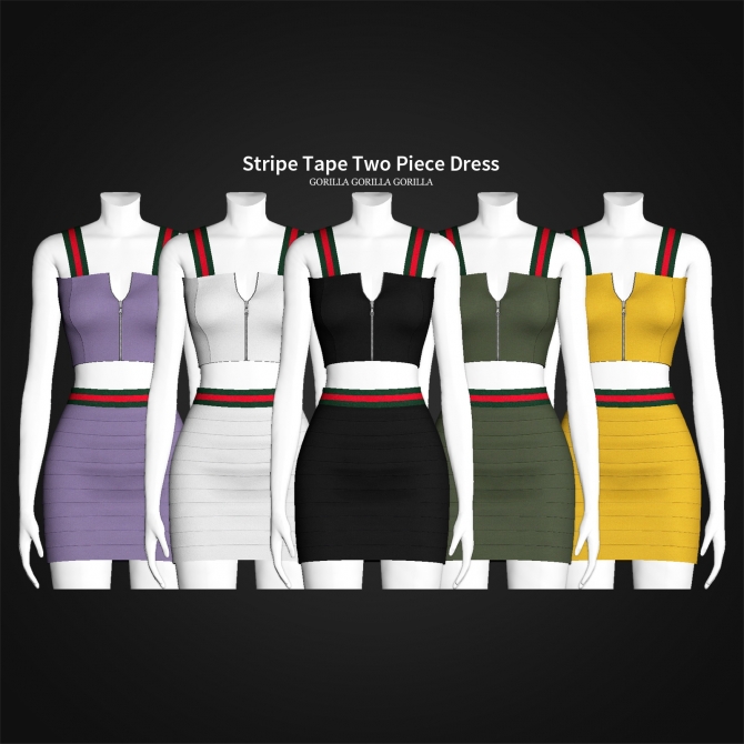 Stripe Tape Two Piece Dress at Gorilla » Sims 4 Updates