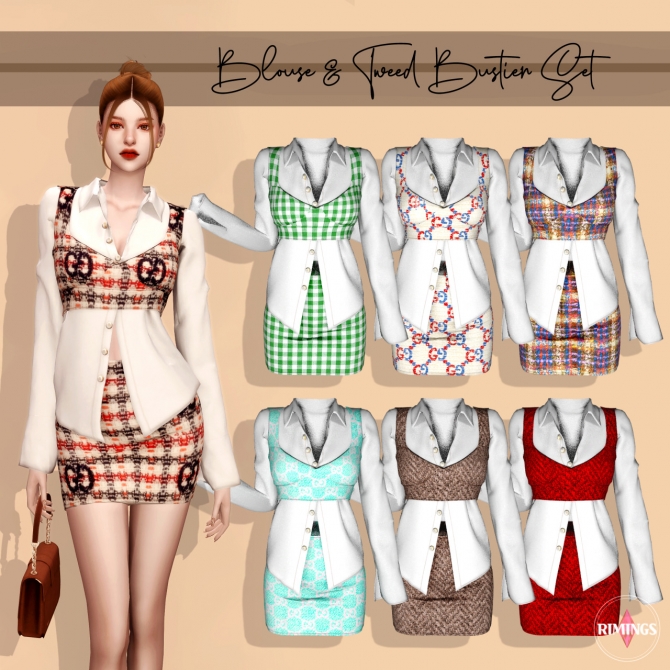 Blouse & Tweed Bustier Set at RIMINGs » Sims 4 Updates