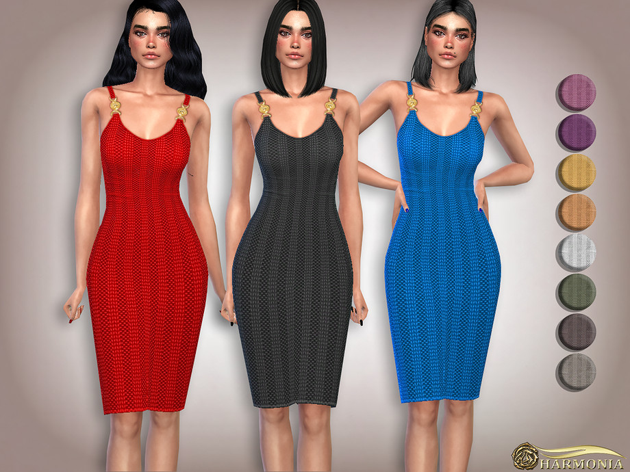 Golden Accent Knit Dress by Harmonia at TSR » Sims 4 Updates