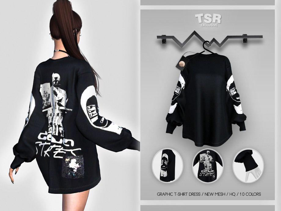 Graphic T-Shirt Dress BD411 by busra-tr at TSR » Sims 4 Updates