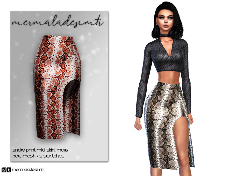 Snake Print Midi Skirt MC116 by mermaladesimtr at TSR » Sims 4 Updates