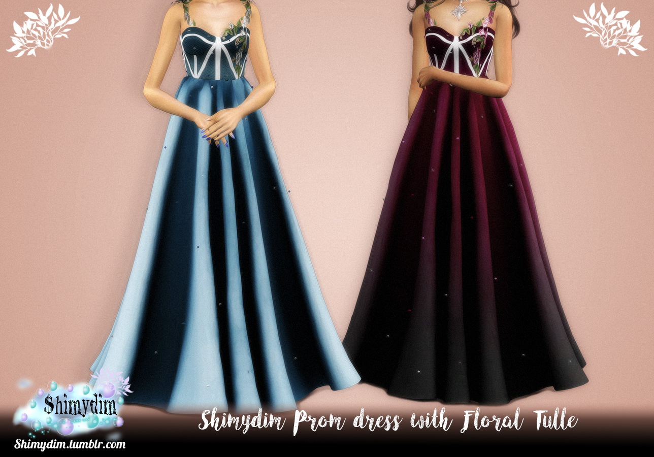 Prom Dress With Floral Tulle at Shimydim Sims » Sims 4 Updates