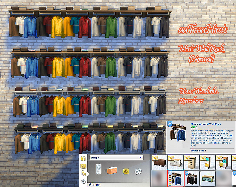 Recoloured Wardrobe Men's Wall Racks by aaTmaHira at Mod The Sims ...