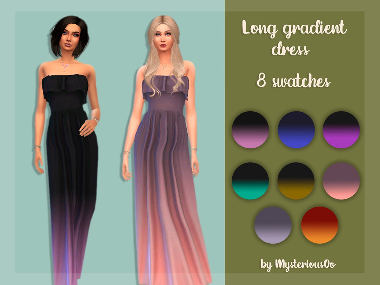 Long gradient dress by MysteriousOo at TSR » Sims 4 Updates