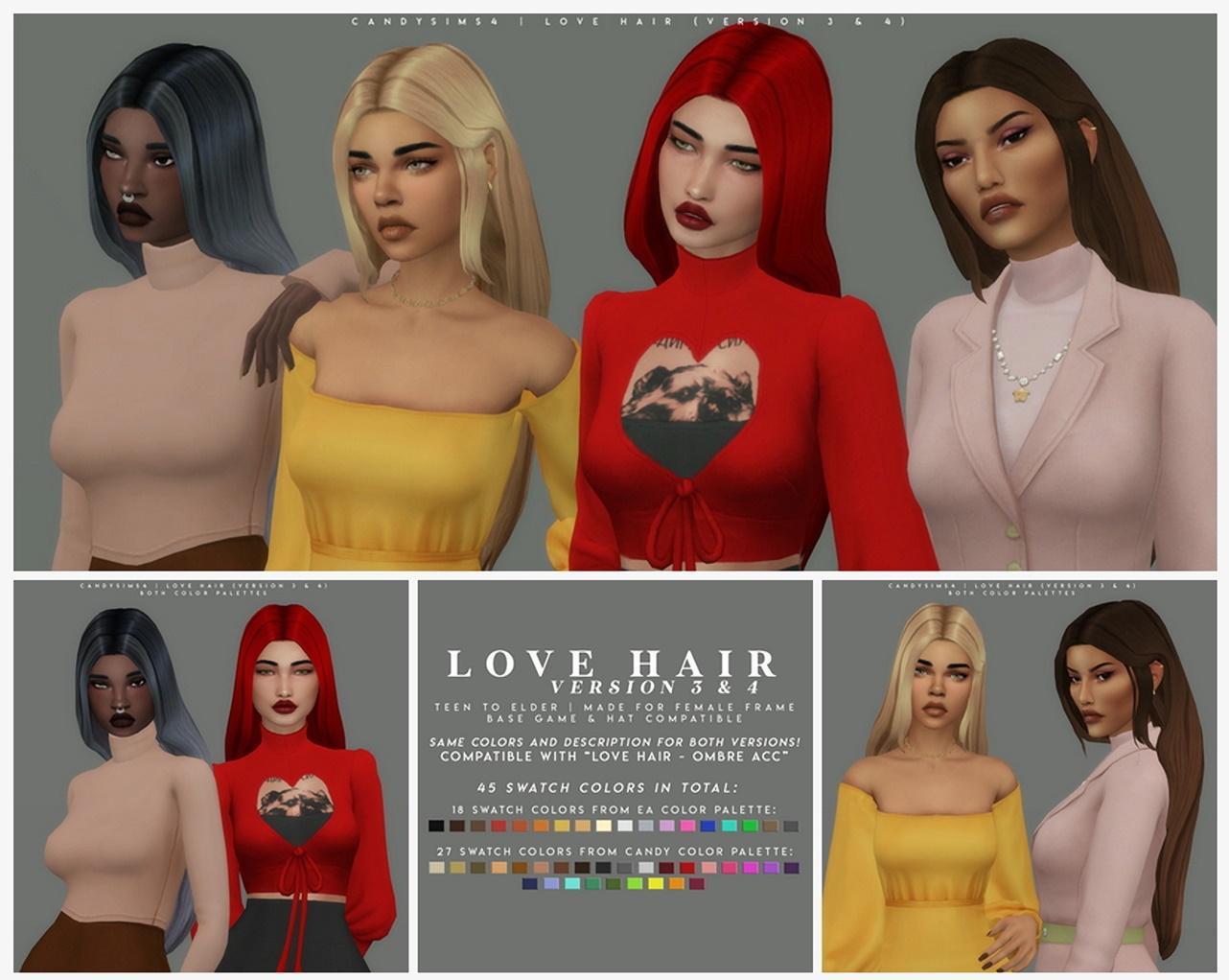 LOVE HAIR V3 & V4 at Candy Sims 4 » Sims 4 Updates