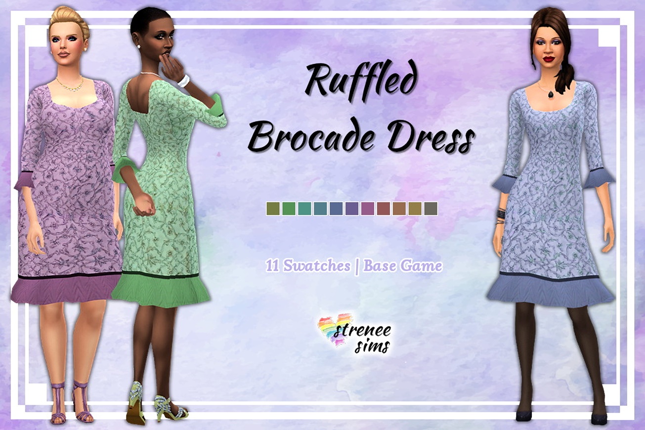 Ruffled Brocade Dress at Strenee Sims » Sims 4 Updates