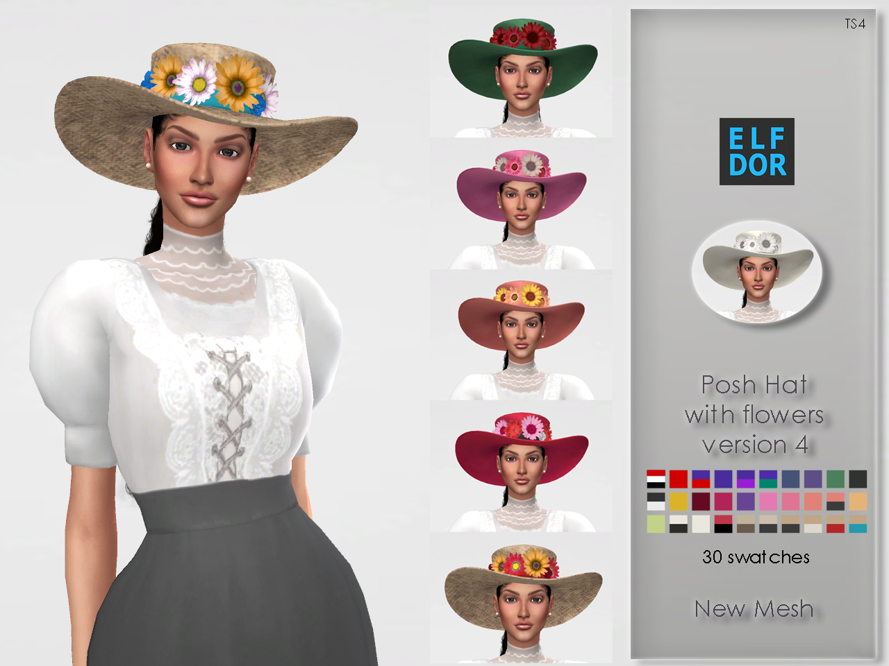Posh Hat with flowers ver 4 at Elfdor Sims » Sims 4 Updates
