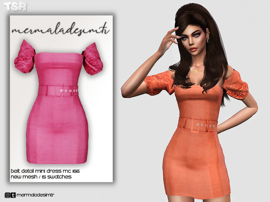Belt Detail Mini Dress MC166 by mermaladesimtr at TSR » Sims 4 Updates