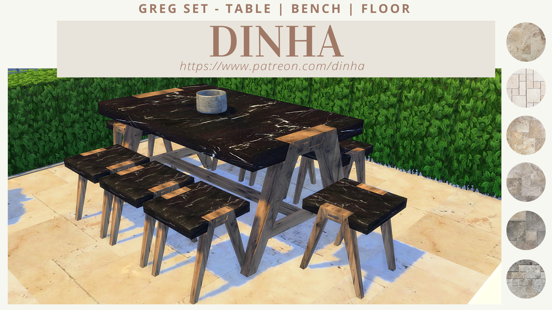 Greg Set: Table | Bench | Floor at Dinha Gamer » Sims 4 Updates