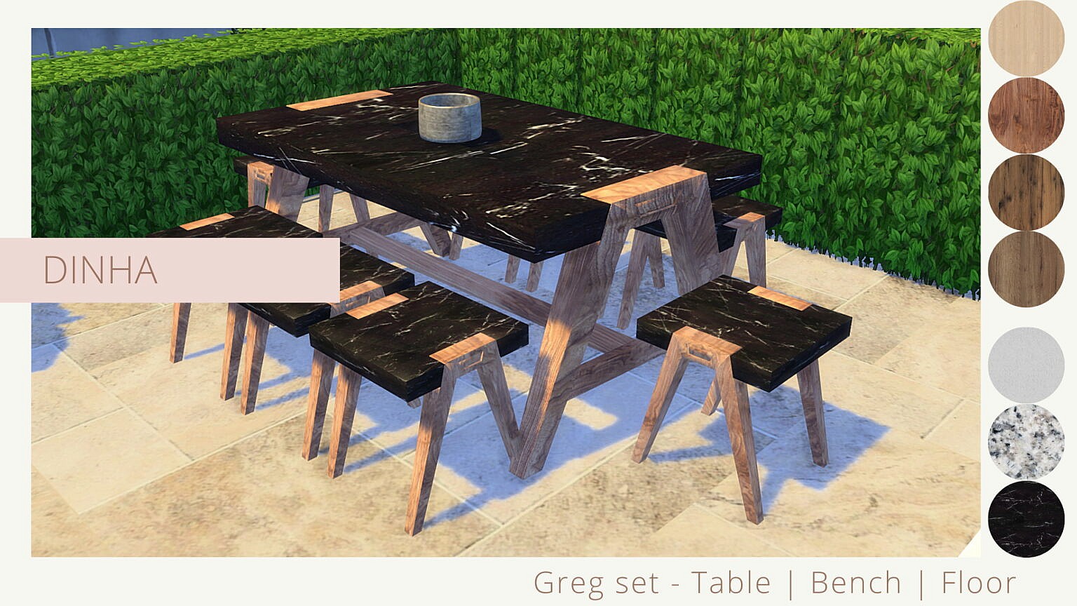 Greg Set: Table | Bench | Floor at Dinha Gamer » Sims 4 Updates