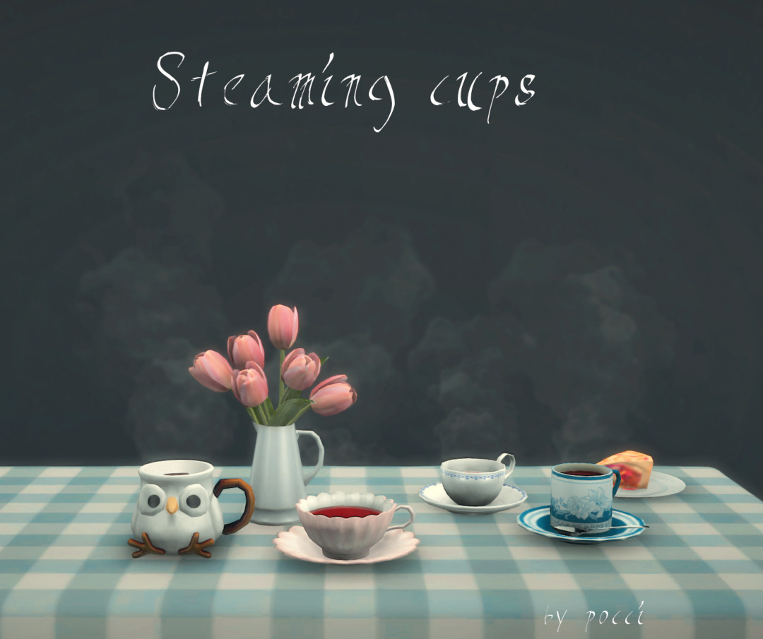 Steaming cups by Pocci at Garden Breeze Sims 4 » Sims 4 Updates