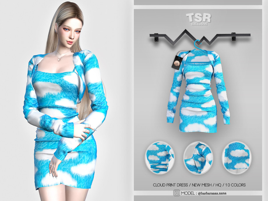 Cloud Print Dress BD448 by busra-tr at TSR » Sims 4 Updates