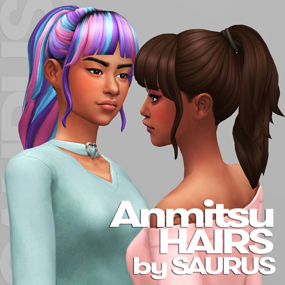 Anmitsu 2 medium length ponytail hairs at Saurus Sims » Sims 4 Updates