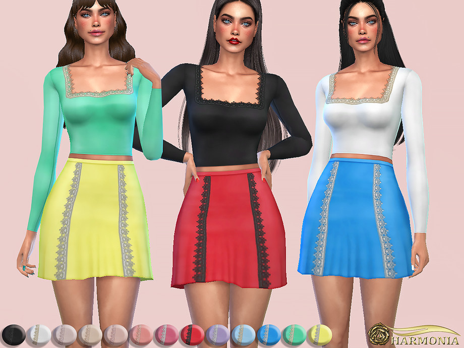 Lace Trim Square Neck Top by Harmonia at TSR » Sims 4 Updates