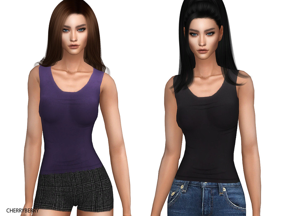 Scoop-Neck Silk Tank Top by CherryBerrySim at TSR » Sims 4 Updates