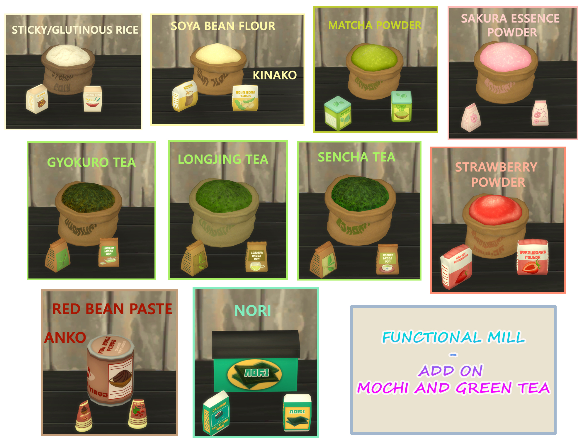 FUNCTIONAL MILL MOCHI AND GREEN TEA ADD ON at Icemunmun » Sims 4 Updates