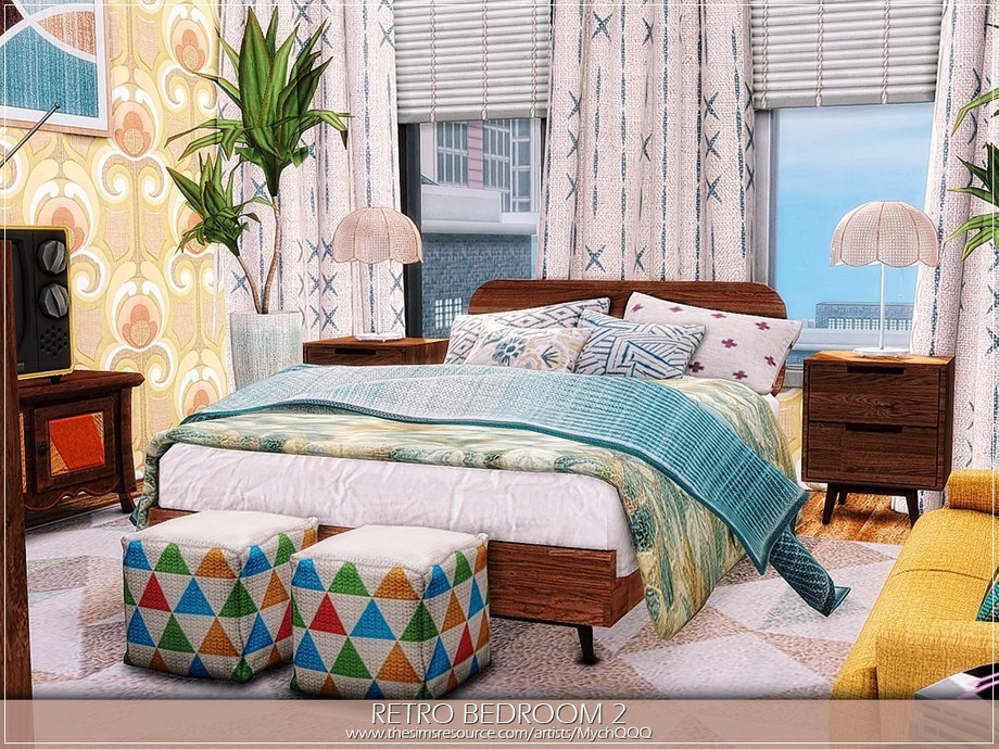 Retro Bedroom 2 by MychQQQ at TSR » Sims 4 Updates