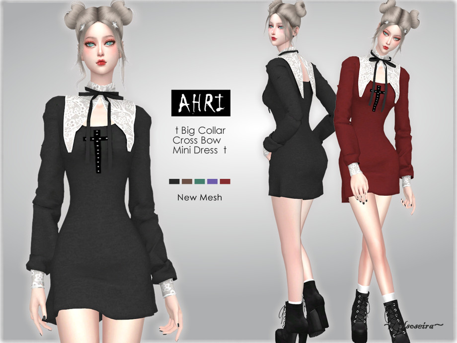 AHRI Big Collar Dress by Helsoseira at TSR » Sims 4 Updates