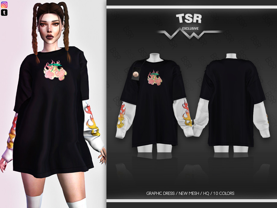 Graphic Dress BD476 by busra-tr at TSR » Sims 4 Updates