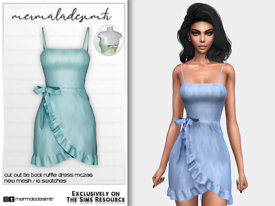 Cut Out Tie Back Ruffle Dress MC236 by mermaladesimtr at TSR » Sims 4 ...